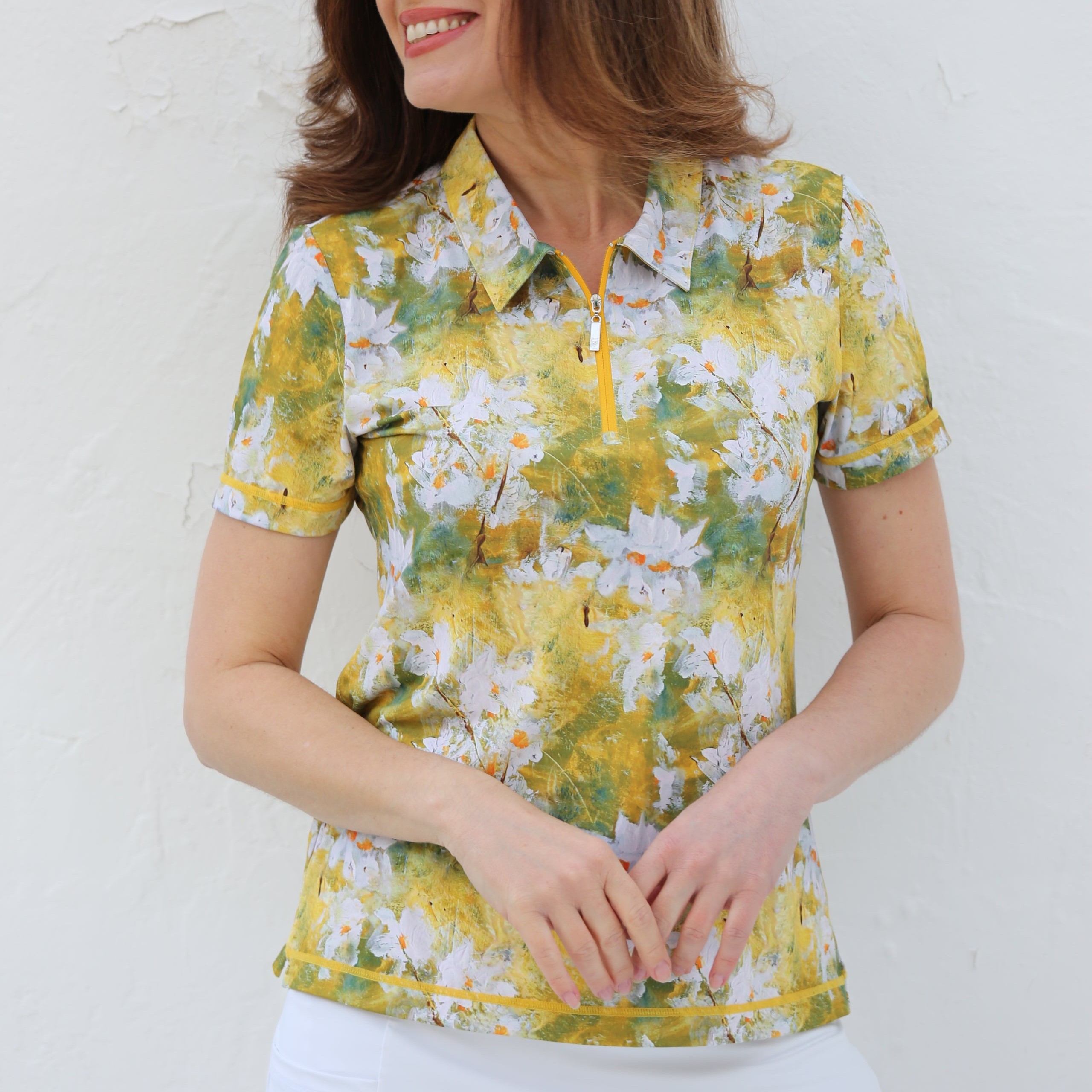 Famara Golf Short Sleeve Polo Shirt – Daisies - Gaudet Luce Golf Club